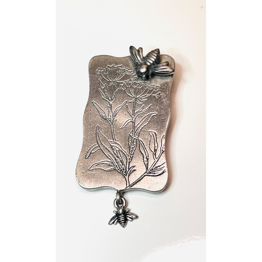 Vintage Pewter Bees and Flowers Brooch Signed Hallmark - Etsy