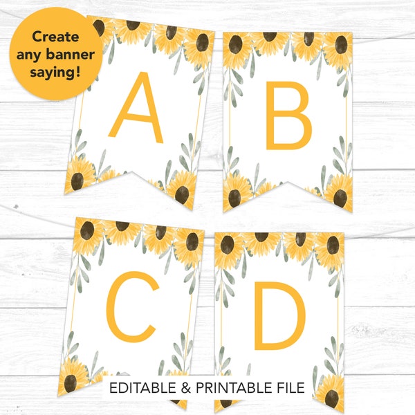 Printable Sunflower Happy Birthday Banner - Etsy