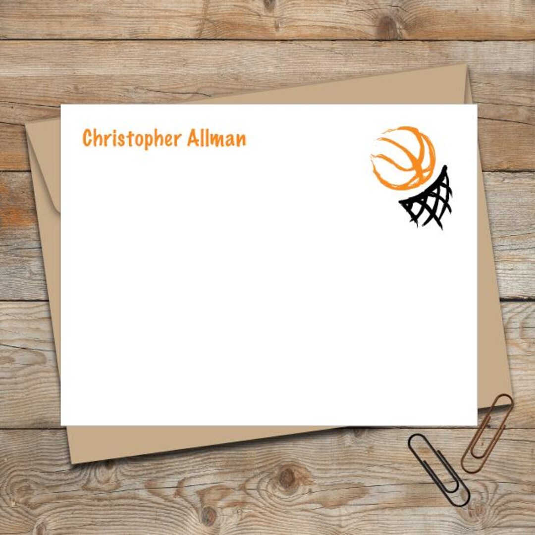 Personalized Basketball Note Cards/kids Stationery/flat Stationery Set ...