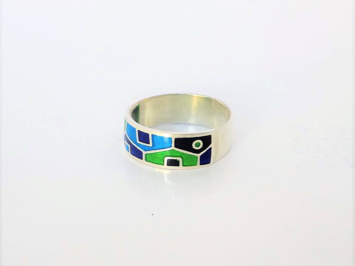 Multi Color Enamel Band Ring 925 Sterling Silver Ring for - Etsy
