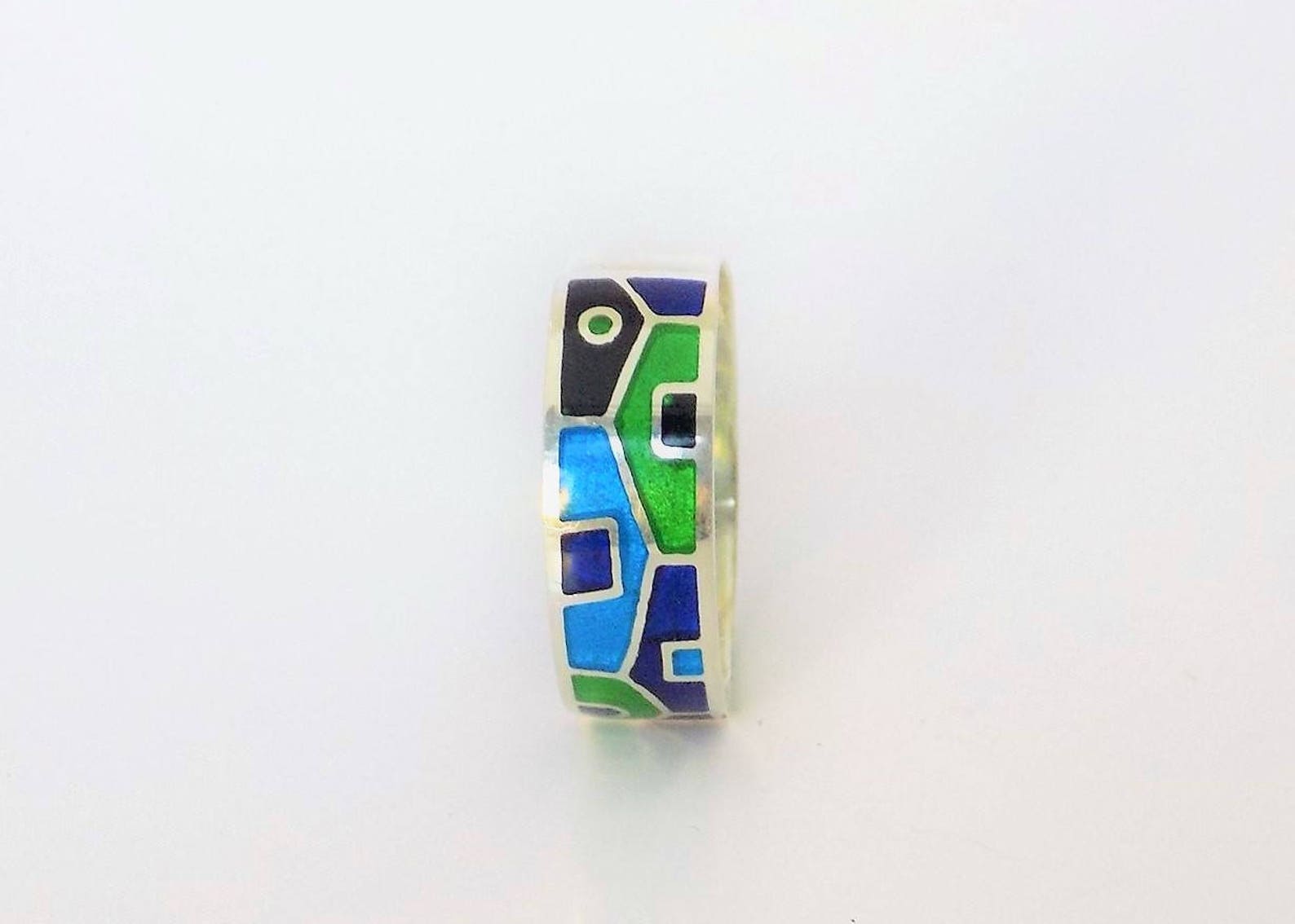 Multi Color Enamel Band Ring 925 Sterling Silver Ring for - Etsy