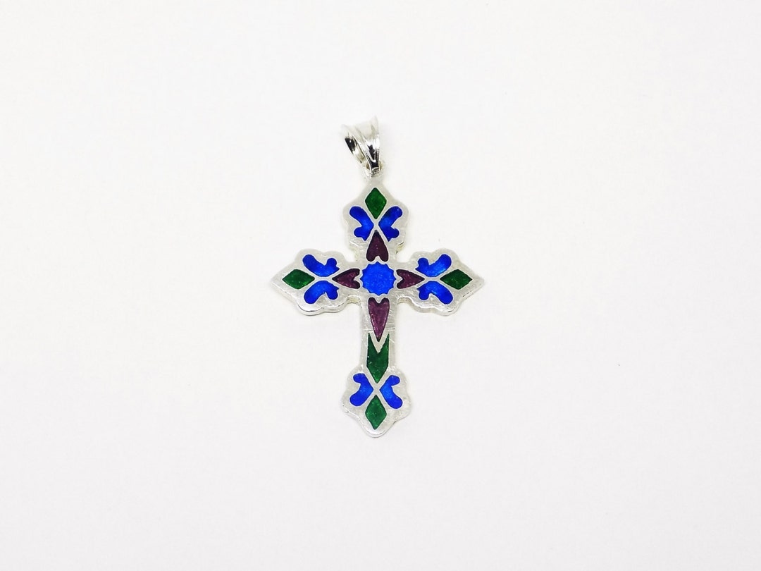 Multi Colored Cross, Enamel Cross, Silver Enamel Pendant, Bright ...