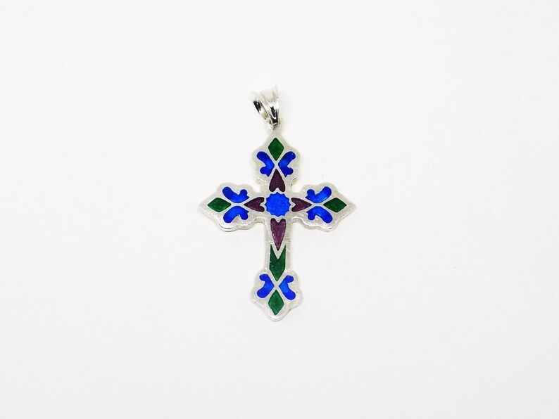 Multi Colored Cross, Enamel Cross, Silver Enamel Pendant, Bright ...