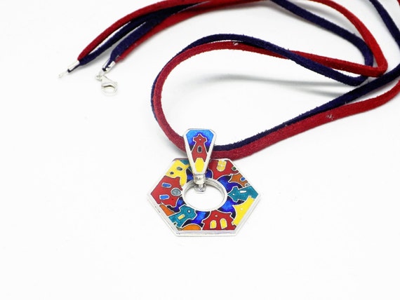 Silver Enamel Necklace Silver Pendant Enamel Pendant Multi | Etsy
