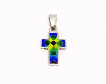 Multi Colored Cross, Enamel Cross, Silver Enamel Pendant, Bright ...