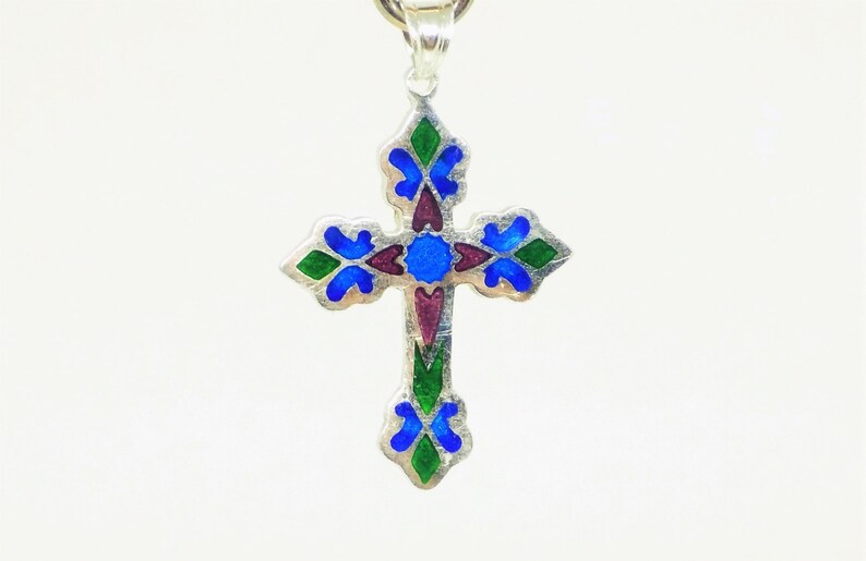 Multi Colored Cross, Enamel Cross, Silver Enamel Pendant, Bright ...