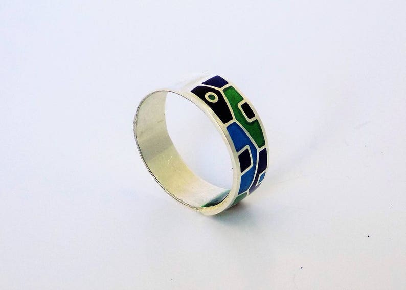 Multi Color Enamel Band Ring 925 Sterling Silver Ring for - Etsy