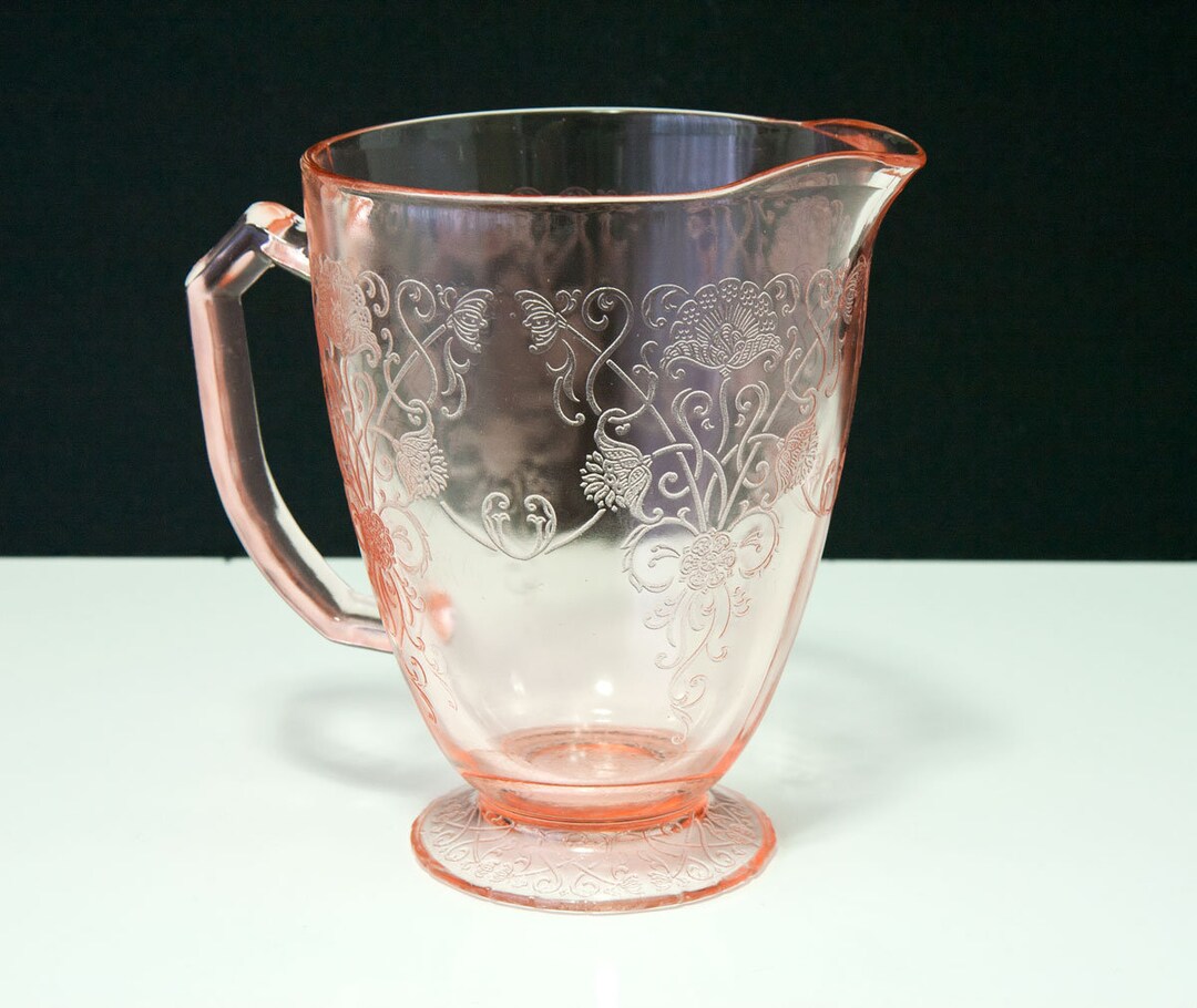 Vintage Florentine No. 1 Poppy Pink Pitcher, Pressed Depression Glass ...