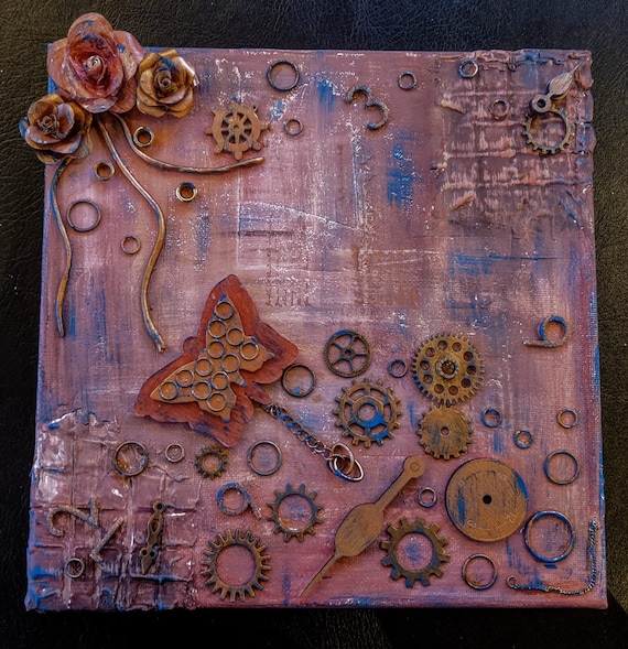 Steampunk Painting Mixed Media Handmade Art Canvas Special | Etsy