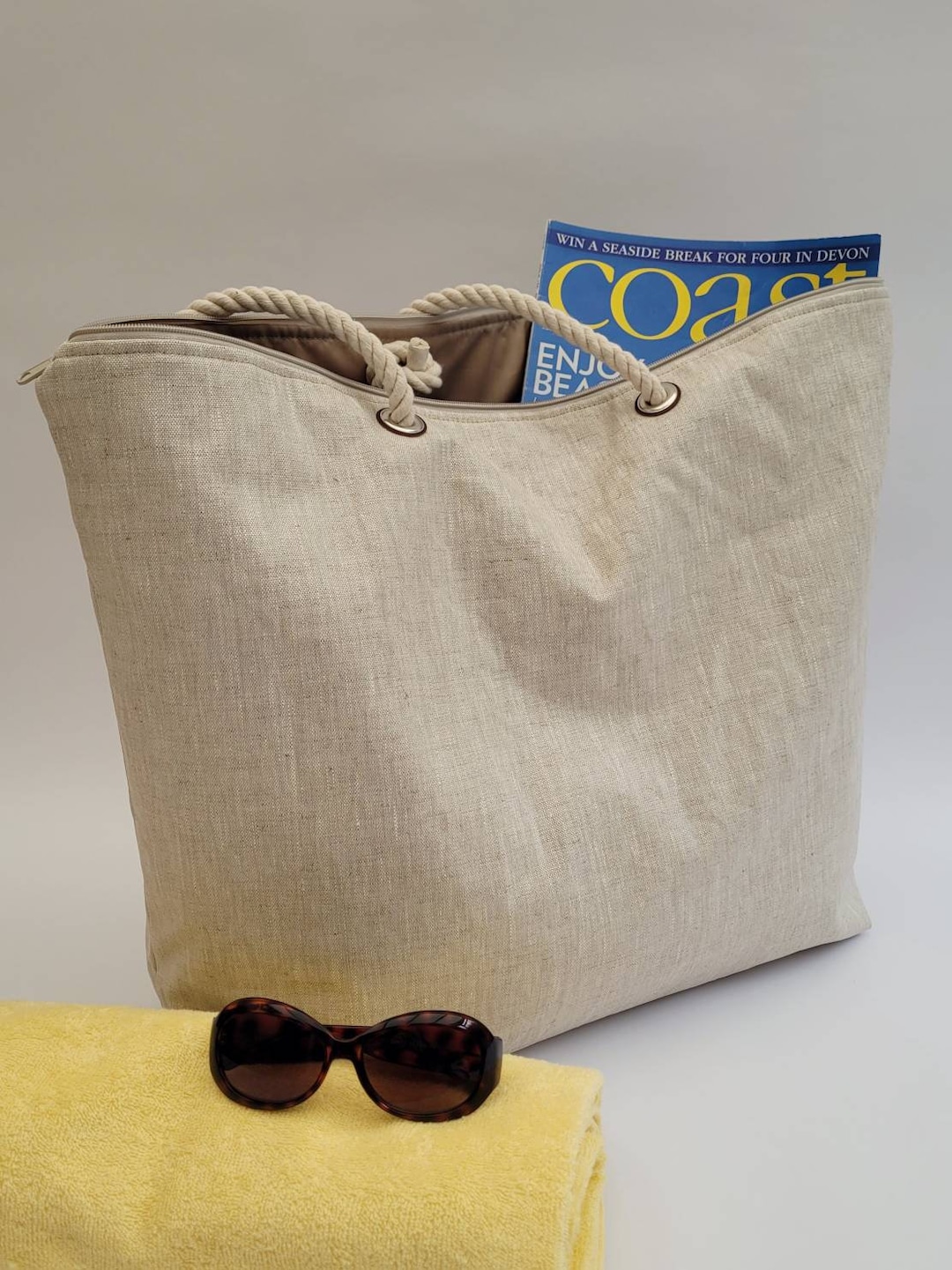 Large Waterproof Beach Bag Large Beach Bag With Zip Beach - Etsy