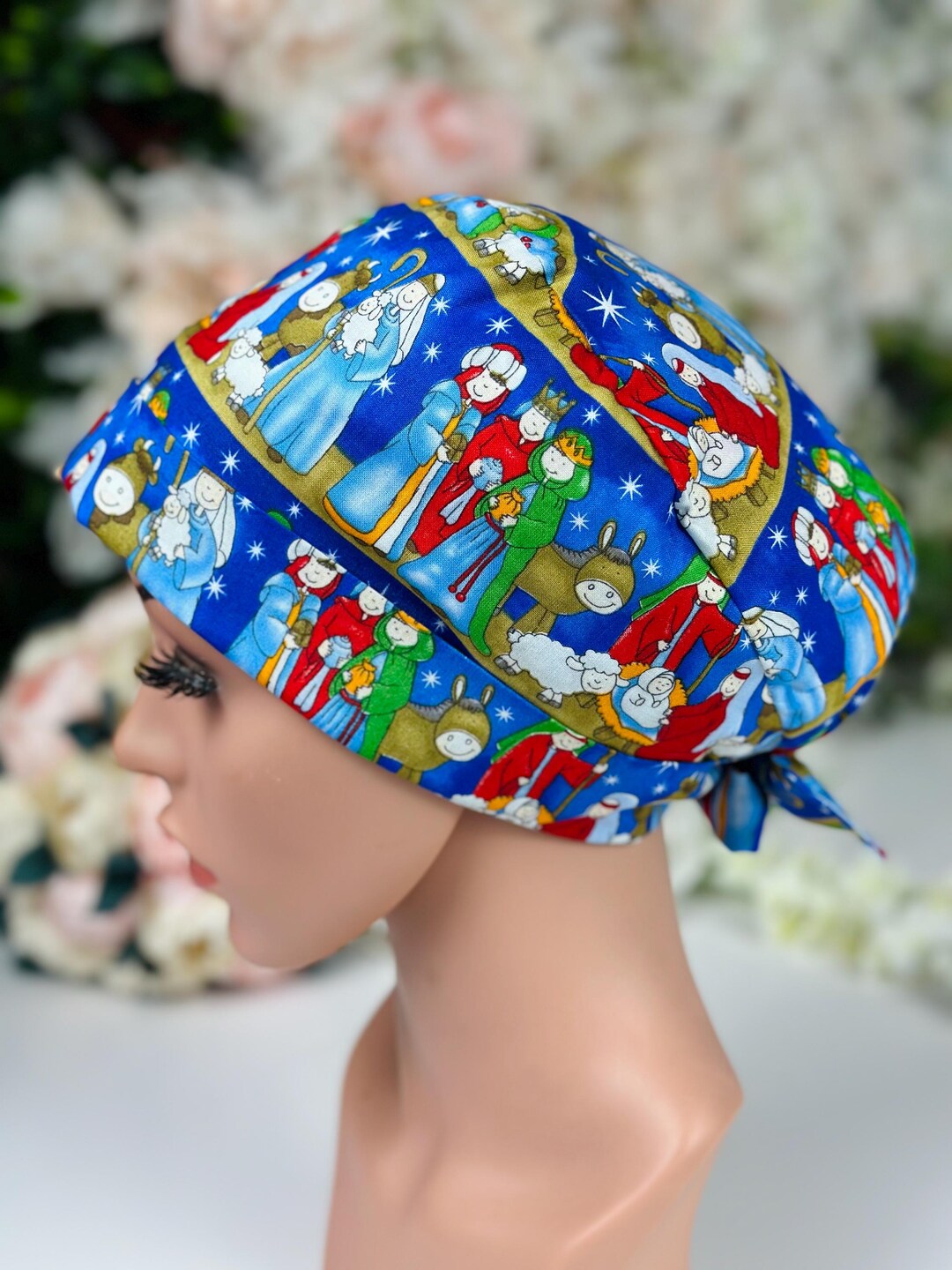 Blue Women Tie Back Scrub Hat Tie Back Surgical Hat for Women Scrub Cap ...