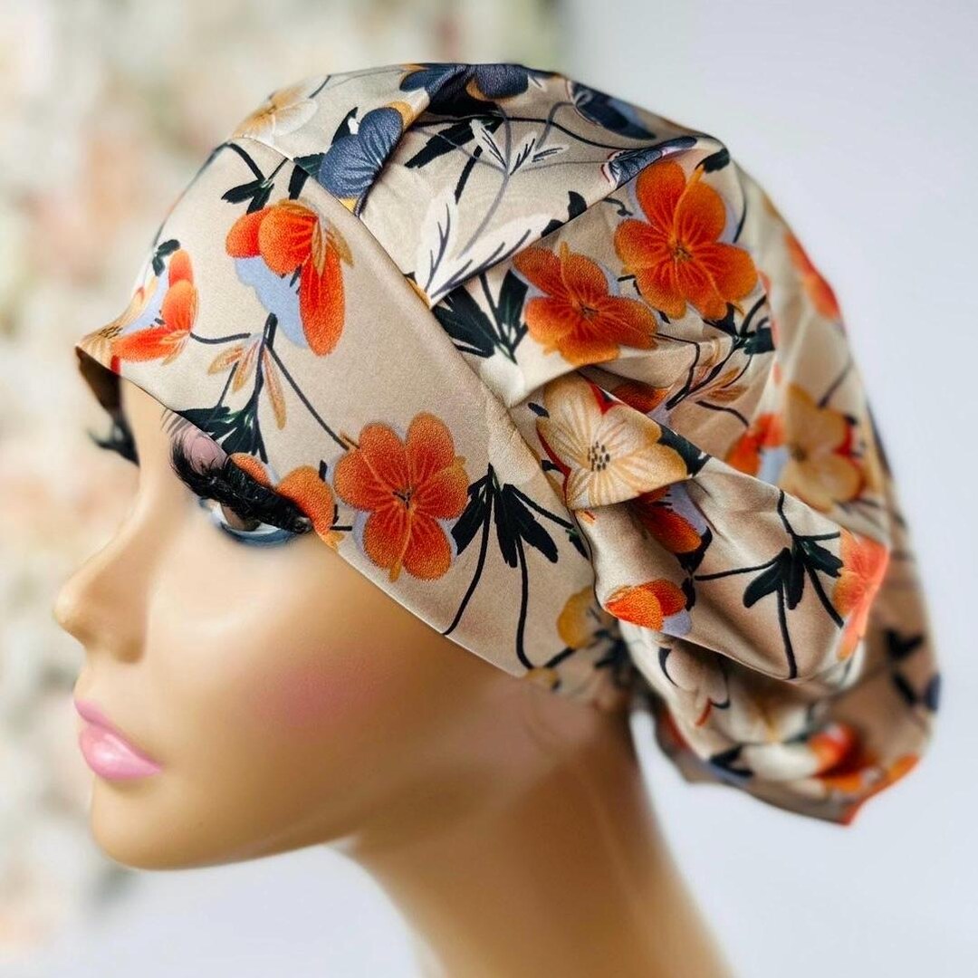 Satin Cherry Blossom Sleeping Bonnet Silk Bouffant Scrub Hat for Nurses ...