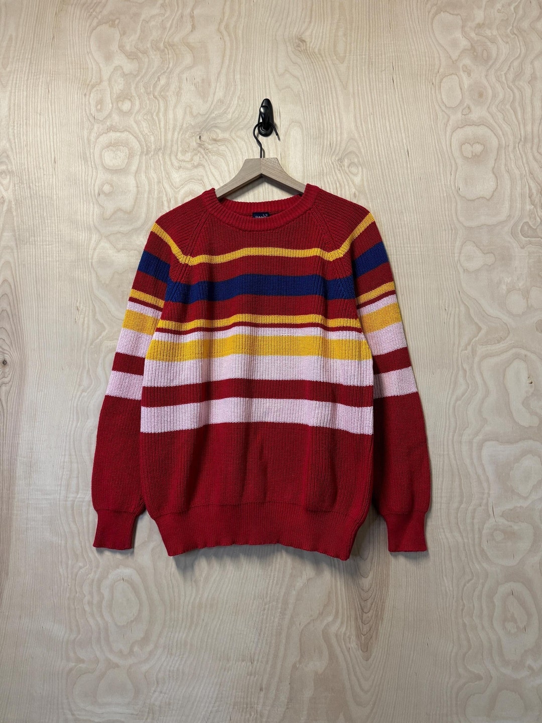 Vintage 80s Gant Red Multi Color Stripe Crewneck Knit Sweater Size ...