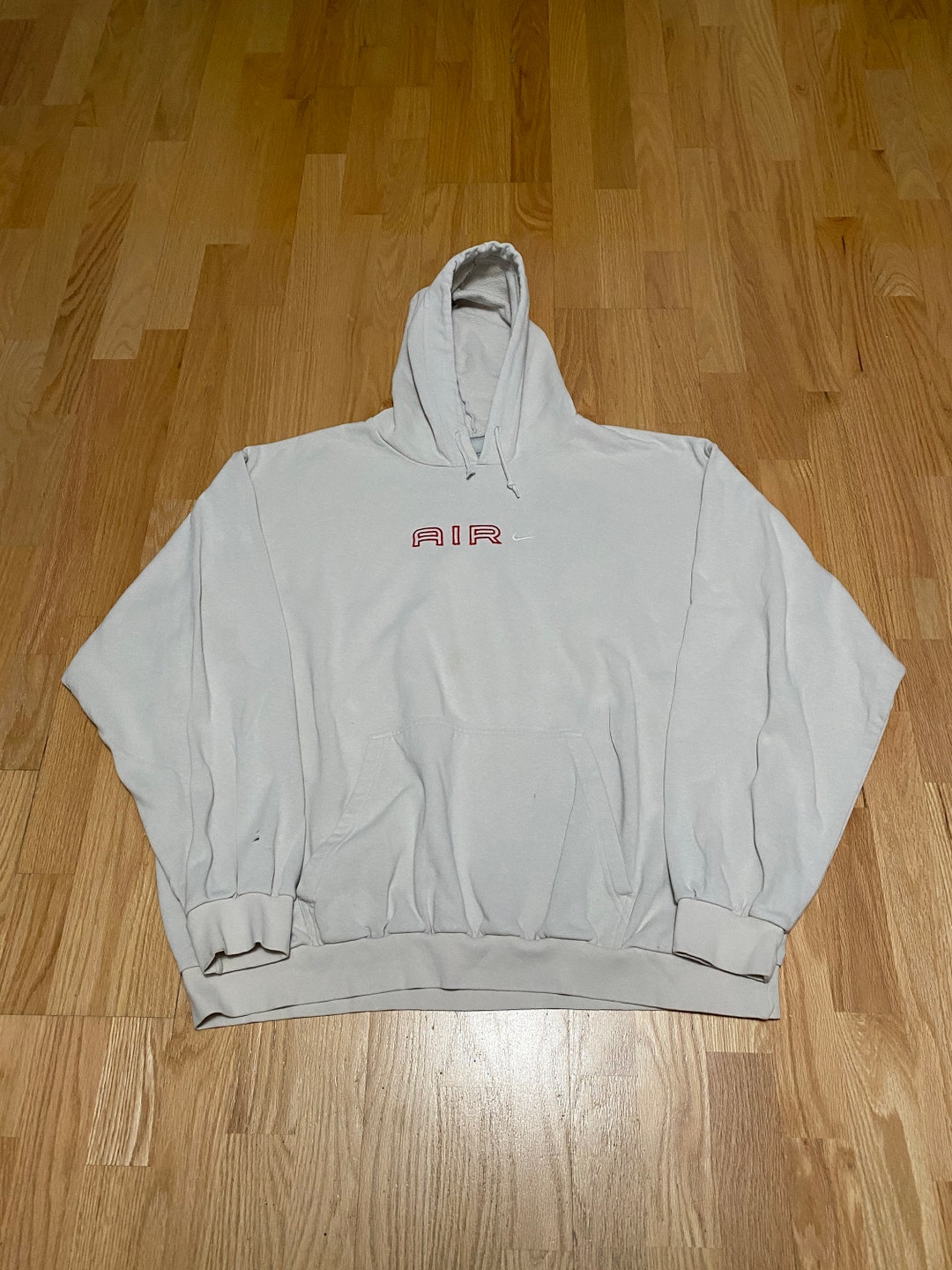 Vintage Nike Air Swoosh Check Logo Stitched Spell Out Cream Hoodie ...
