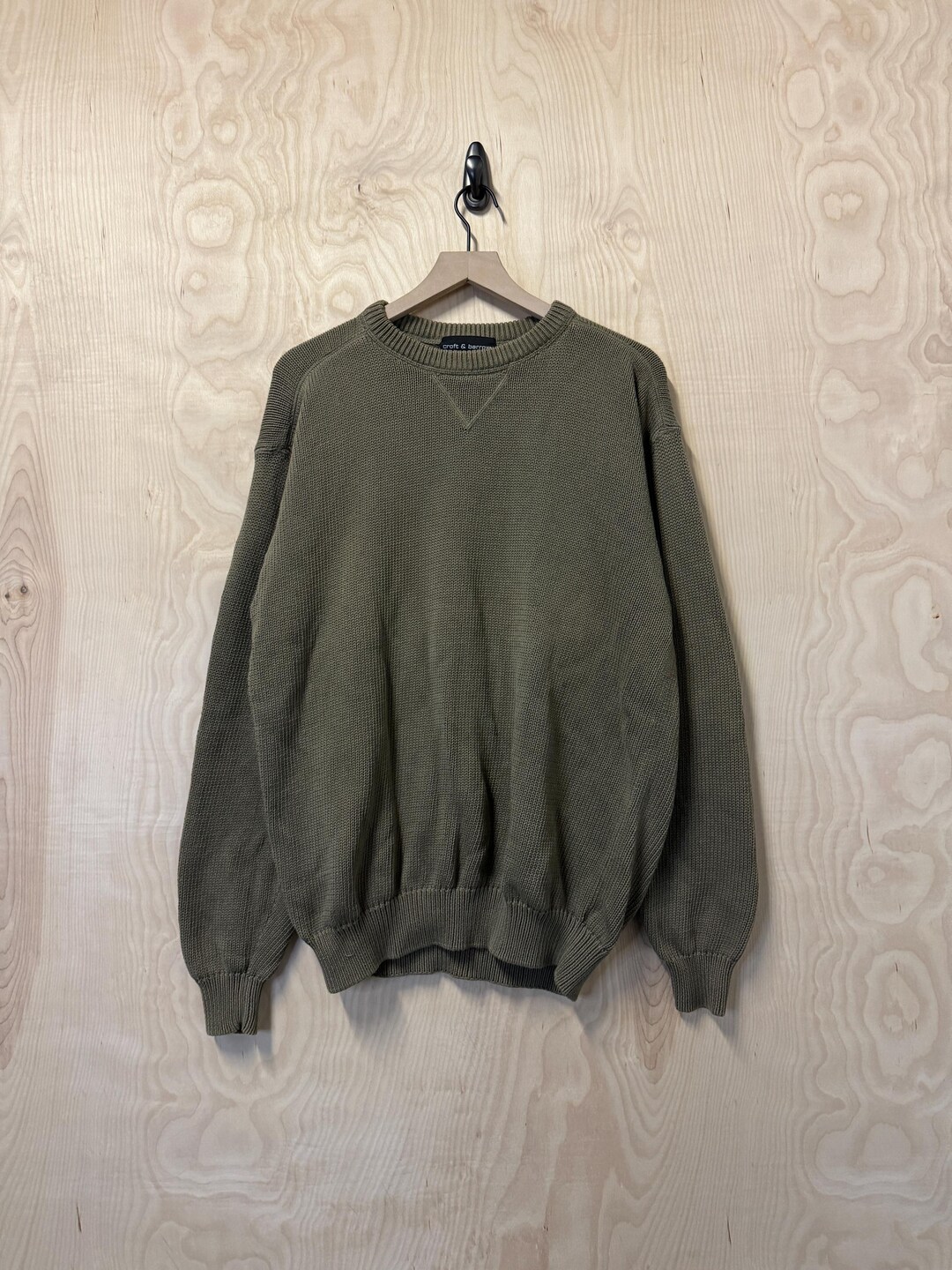 Vintage Croft and Barrow Olive Green Cotton Crewneck Knit Sweater Size ...
