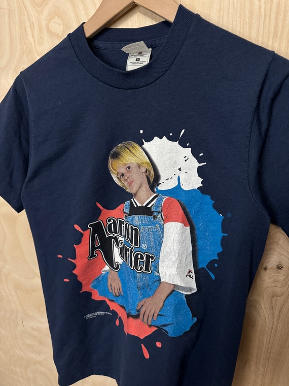 Vintage 90s Aaron Carter Paint Splatter Graphic Navy … - Gem