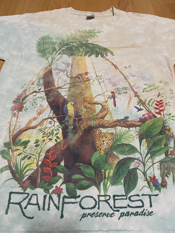 Vintage 90s Rain Forest Preserve Paradise Double Side… - Gem