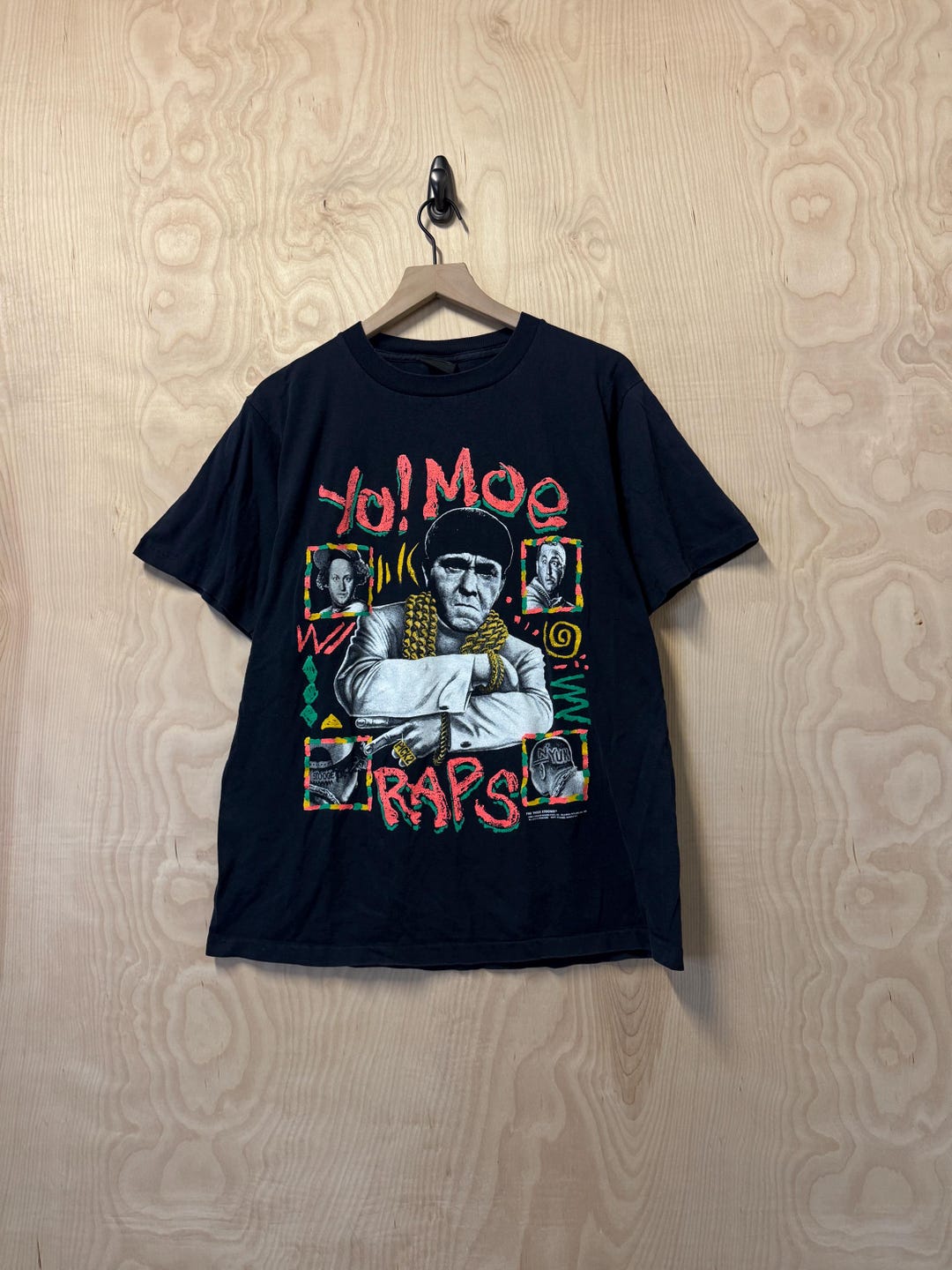 Vintage 90s Yo! Moe Raps Three Stooges Graphic Black Cotton T Shirt ...