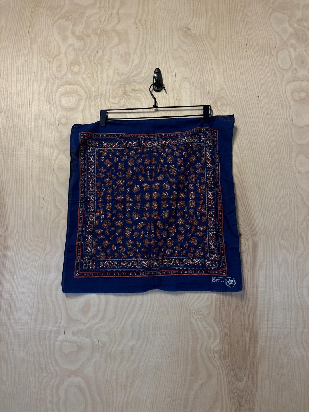 Vintage 90s Navy Blue Multi Color Paisley Cotton Bandana Handkerchief ...