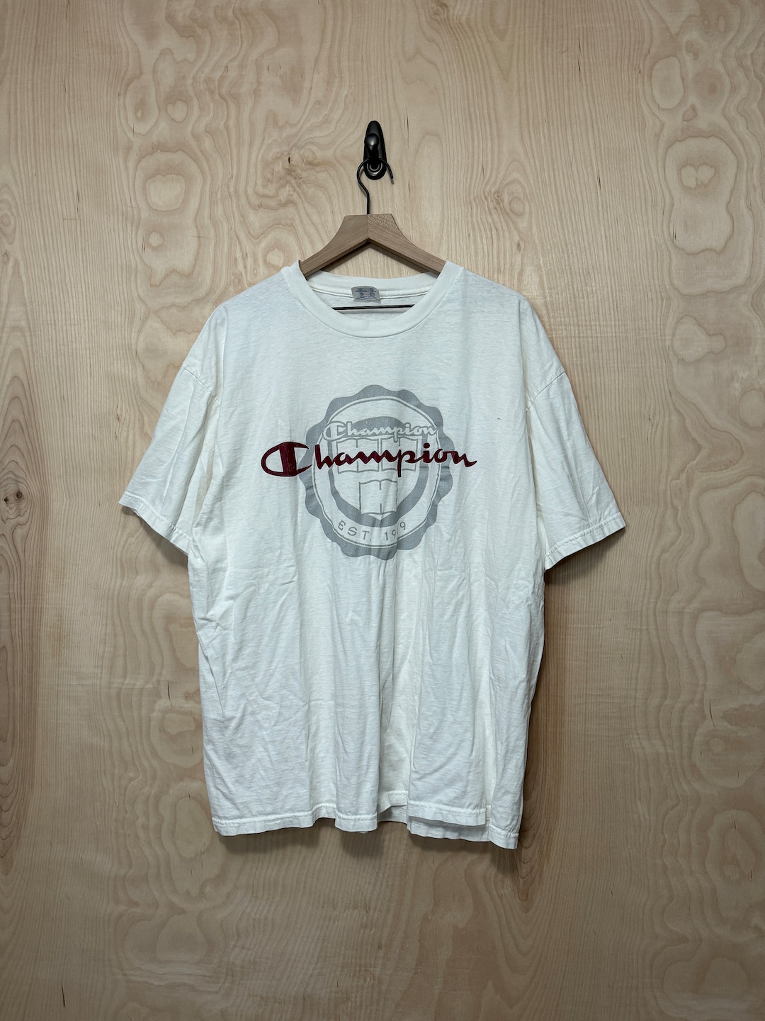 Vintage Champion Crest Spell Out Graphic White Cotton T Shirt Size XXL ...
