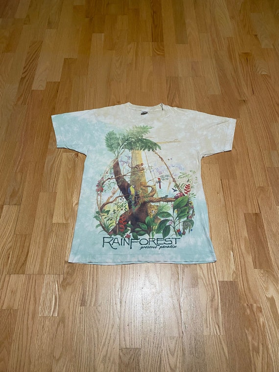 Vintage 90s Rain Forest Preserve Paradise Double Side… - Gem