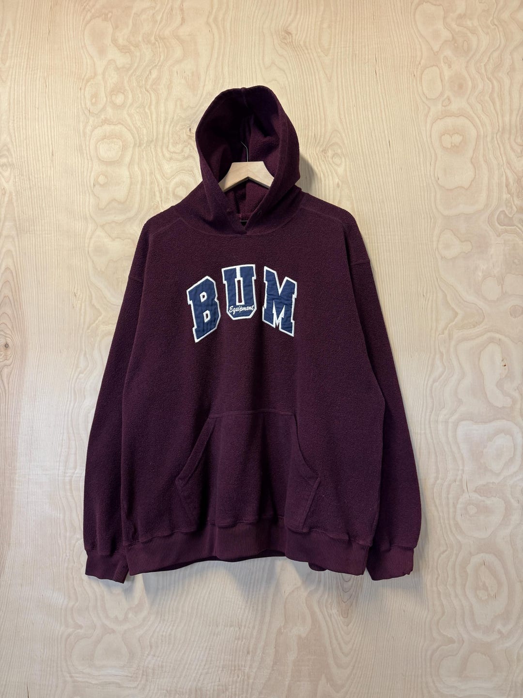 Vintage BUM Equipment Stitched Spell Out Purple Fleece Pullover Hoodie ...