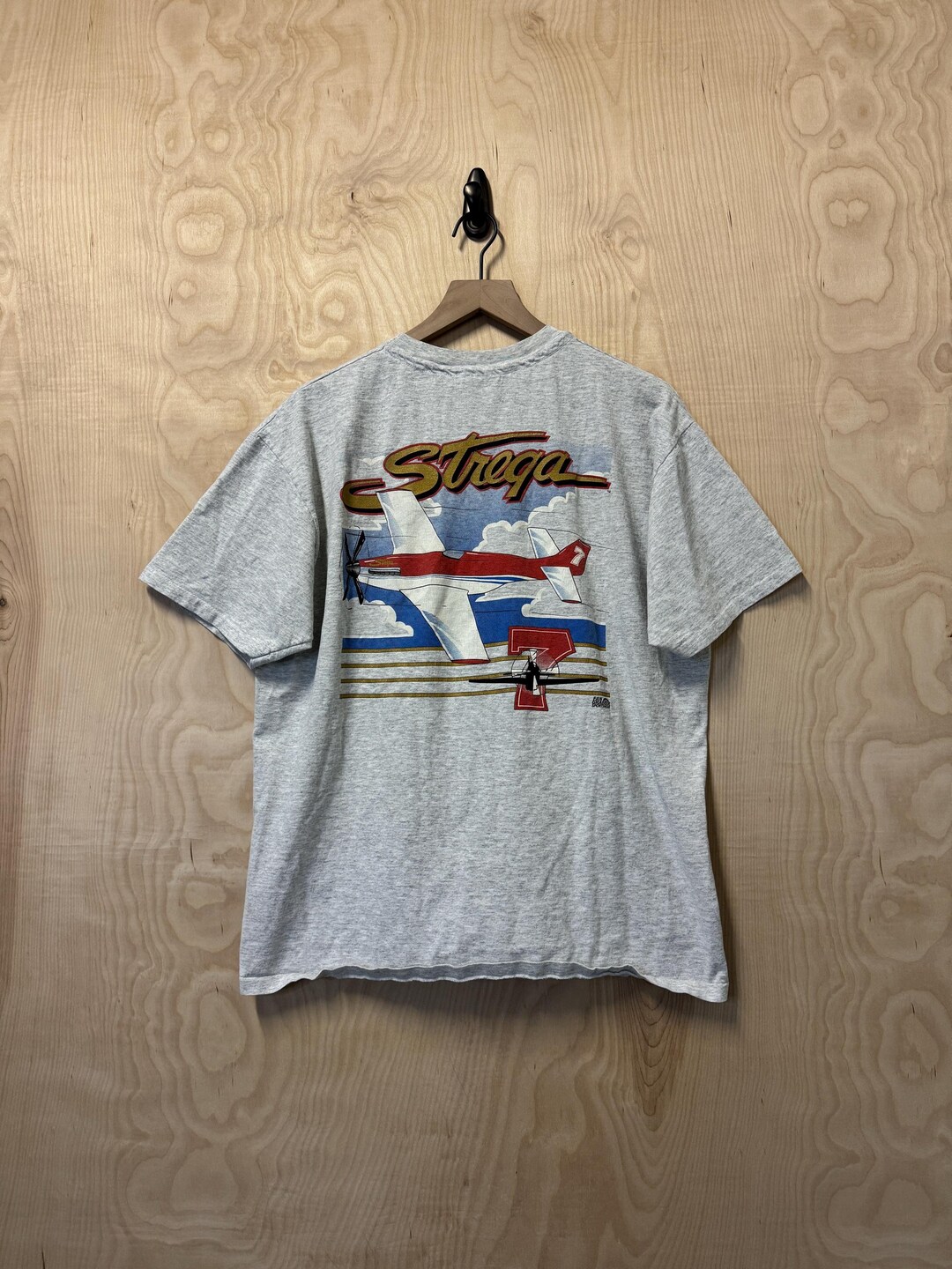 Vintage 90s Strega 7 P-51 Mustang Plane Double Sided Graphic Gray T ...