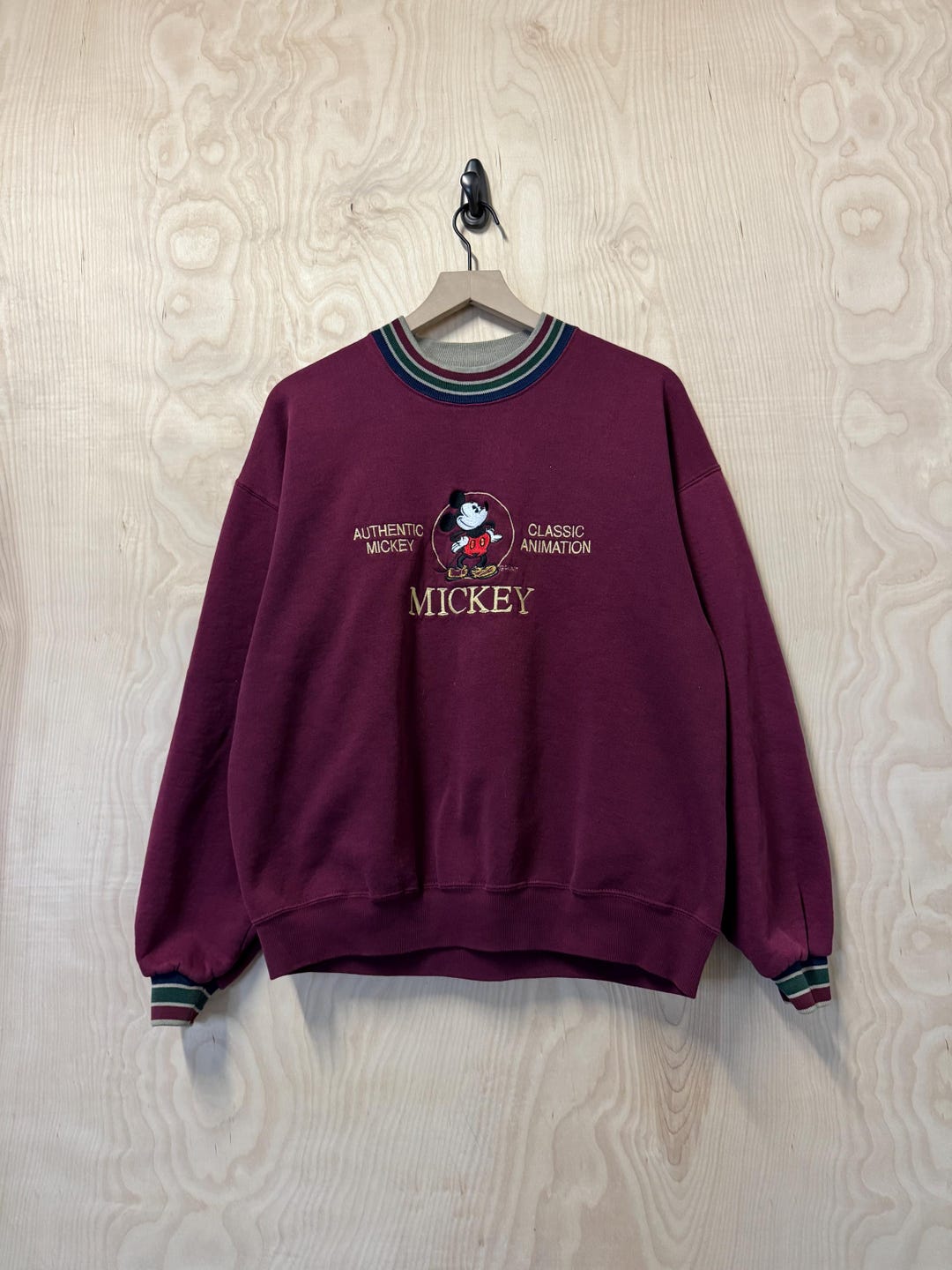 Vintage 90s Mickey Mouse Authentic Mickey Embroidered Maroon Ringer ...