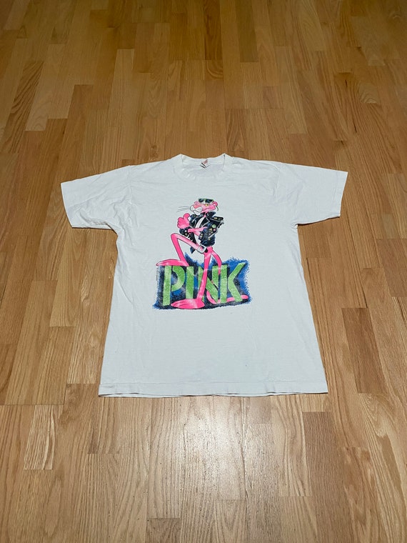 Vintage 80s Pink Panther Leather Jacket Graphic White… - Gem