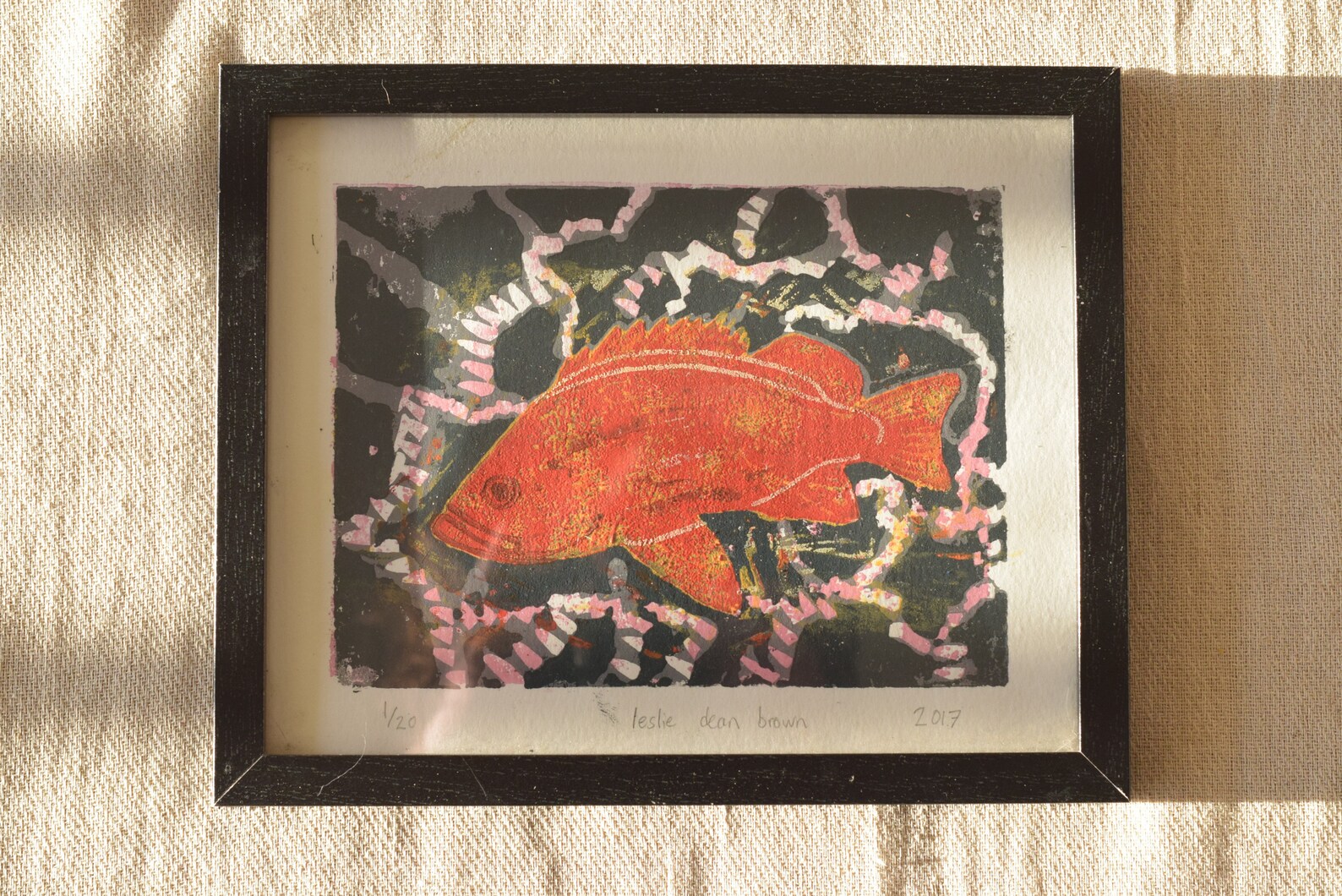 Red Banded Vermillion Rock Fish Rockfish Lino Print Linoleum ...