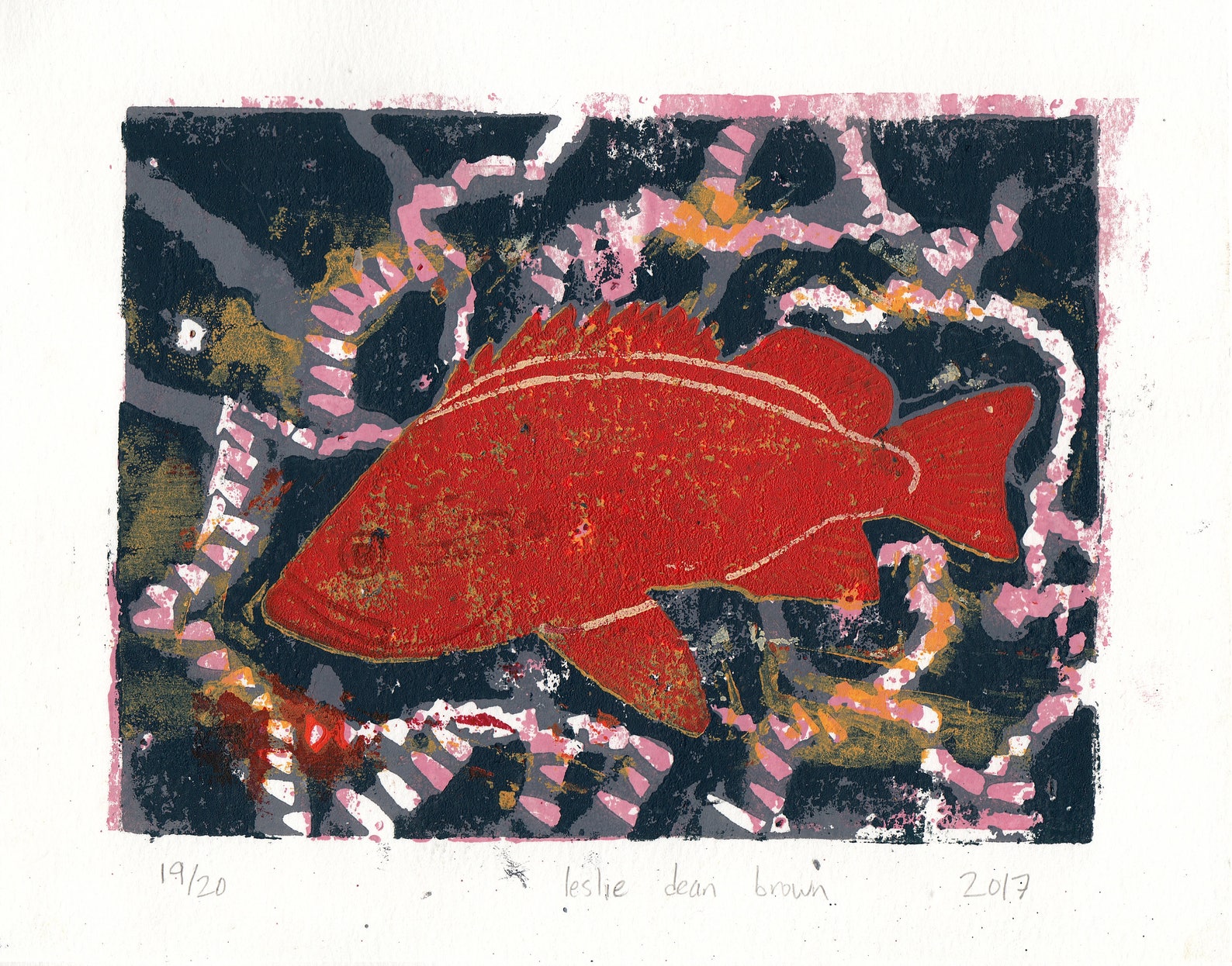 Red Banded Vermillion Rock Fish Rockfish Lino Print Linoleum ...