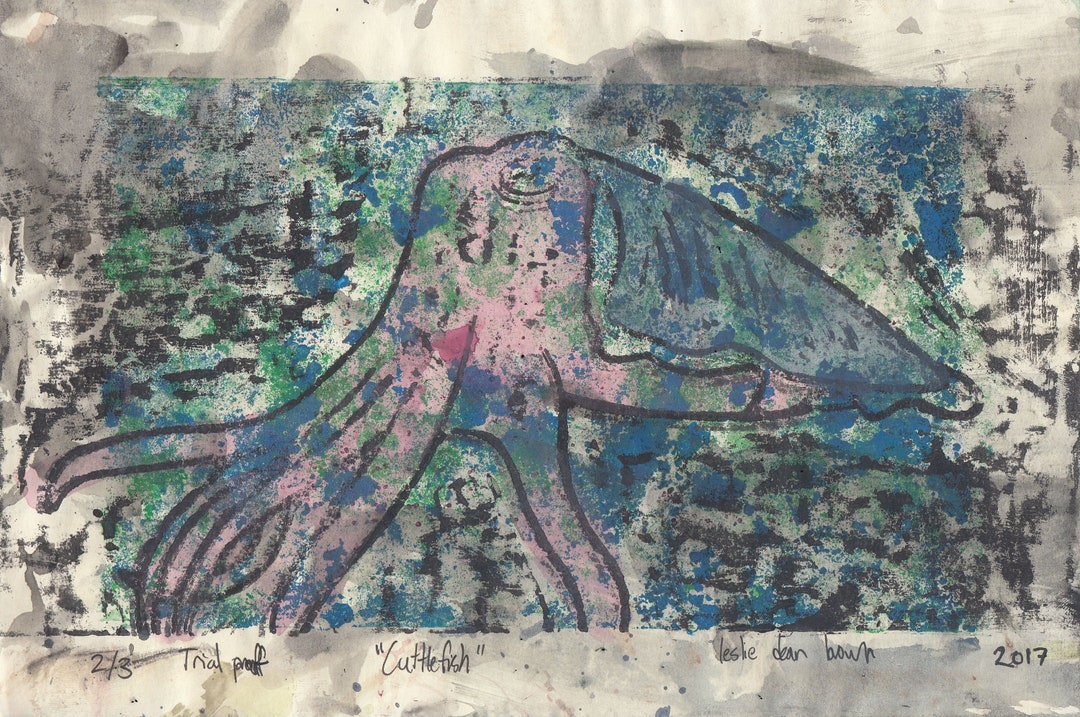 Cuttlefish Artwork Lino Cut Block Print — Original Limited Edition ...
