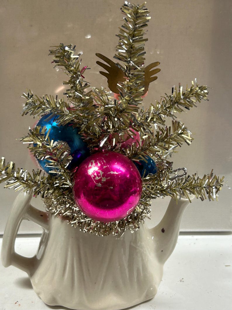 Vintage Christmas Assemblage Vintage Tinsel, Angel, Mercury Glass ...