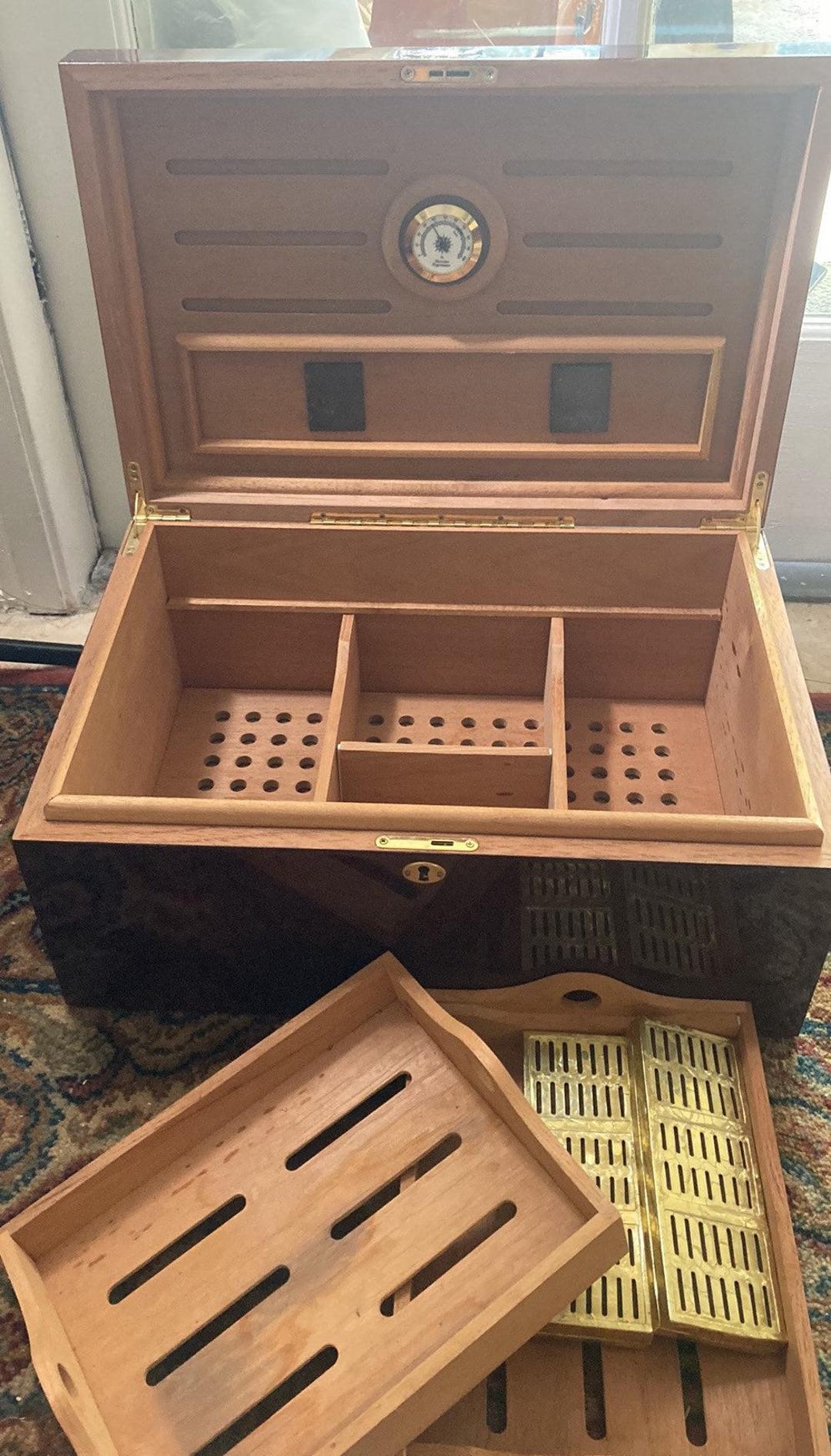 CEDAR Lined, Vintage, Cigar Humidor, All Wood and Brass, Bowed Top ...