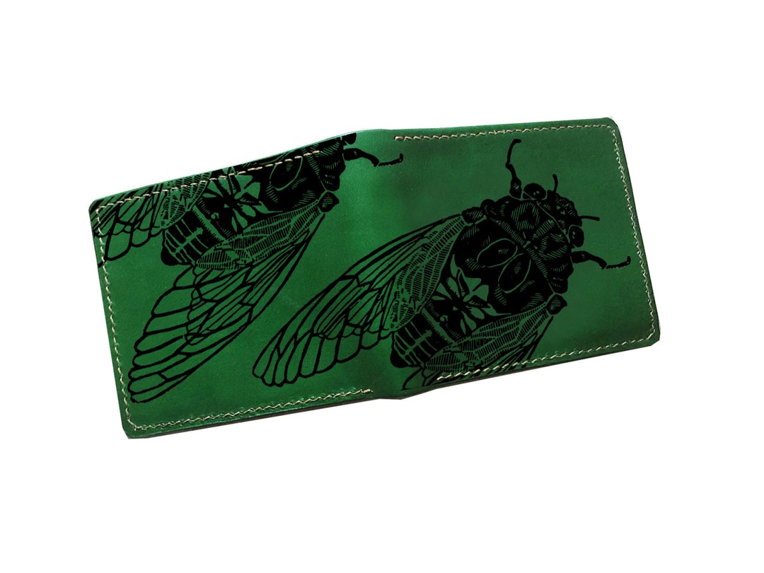 Custom Cicada Leather Wallet: Forest Insect Bug Design, RFID Blocking ...