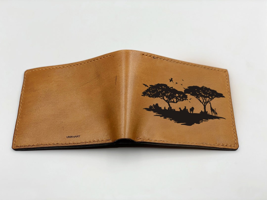 Personalized Leather Men's Wallet, Animal Wallet, Africa Safari Animal ...