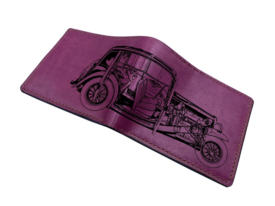 Personalized Leather Bifold Wallet, Vintage Car Art Engraving Wallet ...