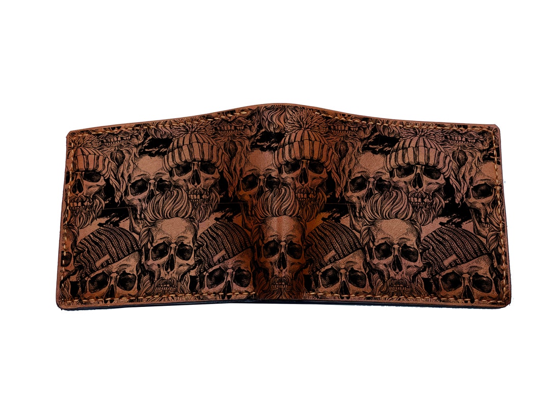 Custom Skull Leather Wallet: Handmade Men's Gift, Horror Style Wallet ...