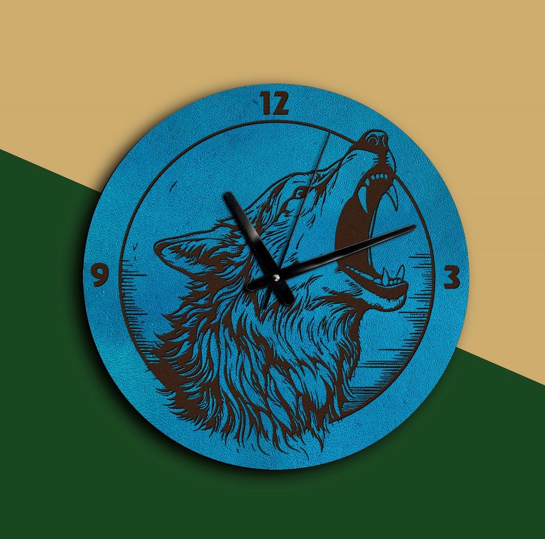 Wolf Leather Wall Clock: Engraved Animal Art Decor - Etsy