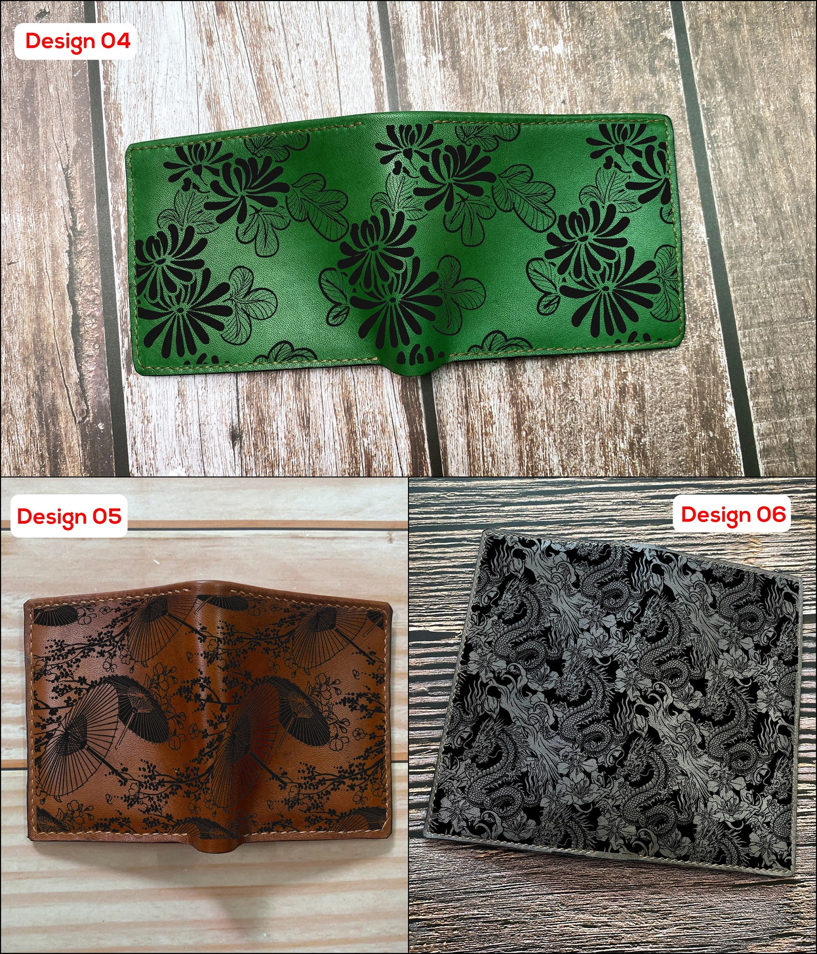 Customized Leather Handmade Wallet Japanese Pattern Art - Etsy