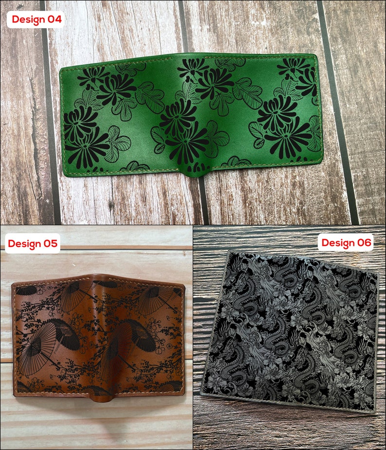 Customized Leather Handmade Wallet Japanese Pattern Art - Etsy