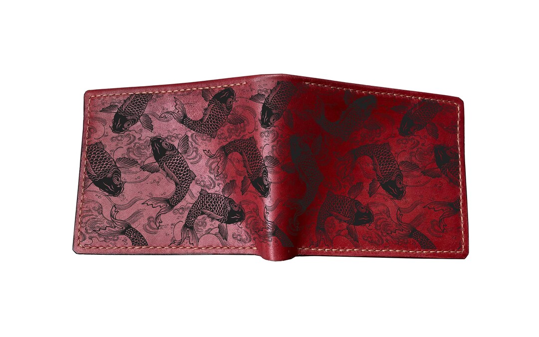 Koi Fish Leather Wallet: Seamless Animal Drawing, Handmade - Etsy