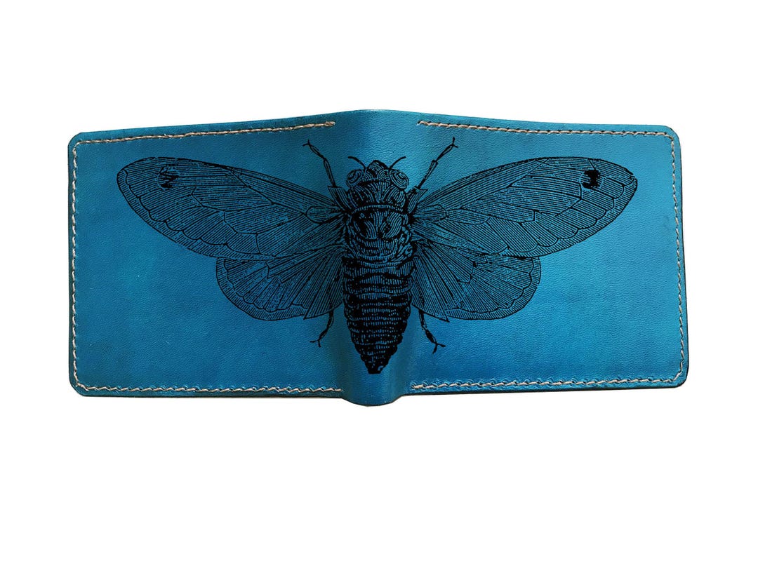 Personalized Leather Wallet: Cicada Sketch, Insect Pattern Custom ...