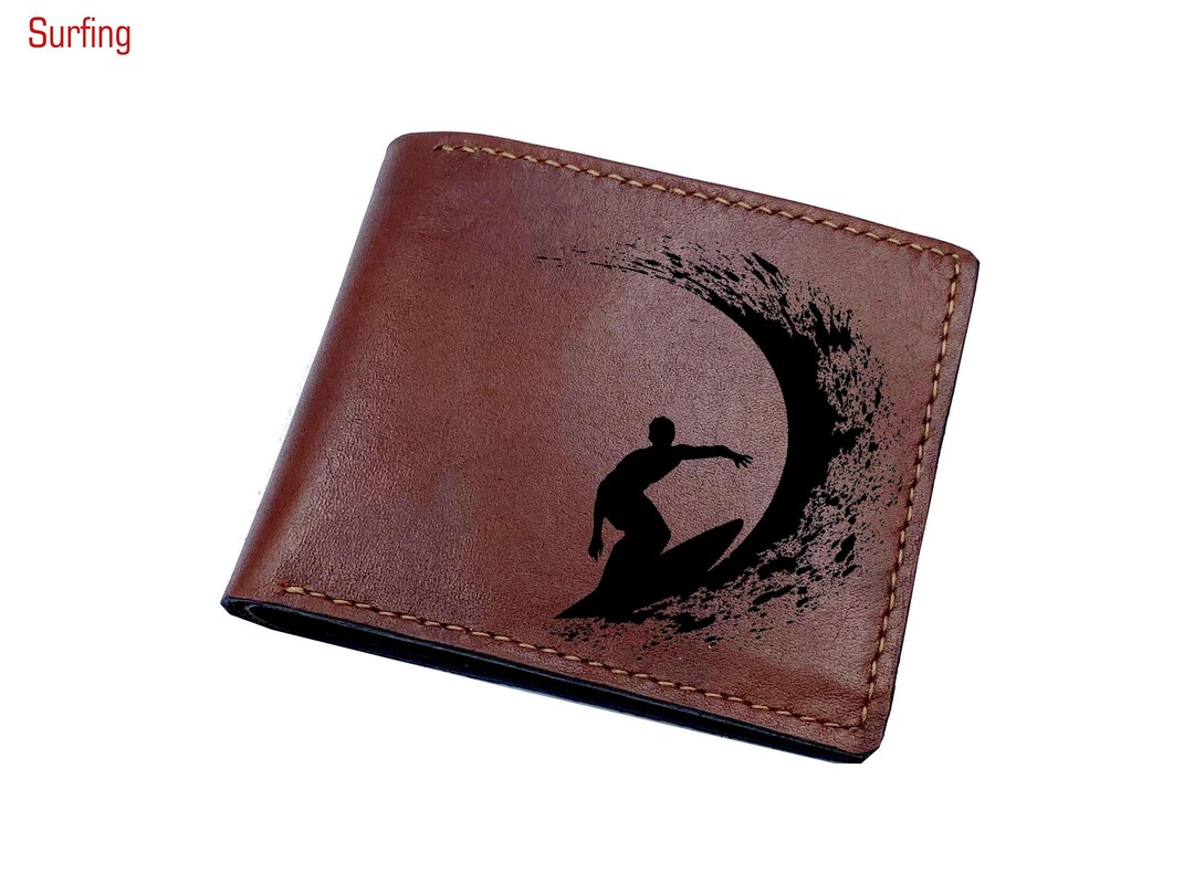 Personalized Leather Surfing Wallet, Sport Gift for Men - Etsy