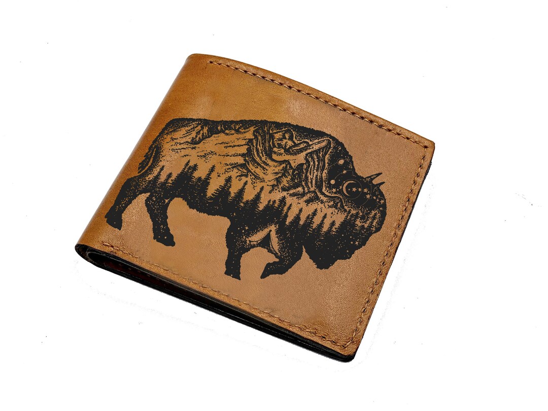 Custom Bison Leather Wallet: Tattoo Style Animal Pattern - Etsy