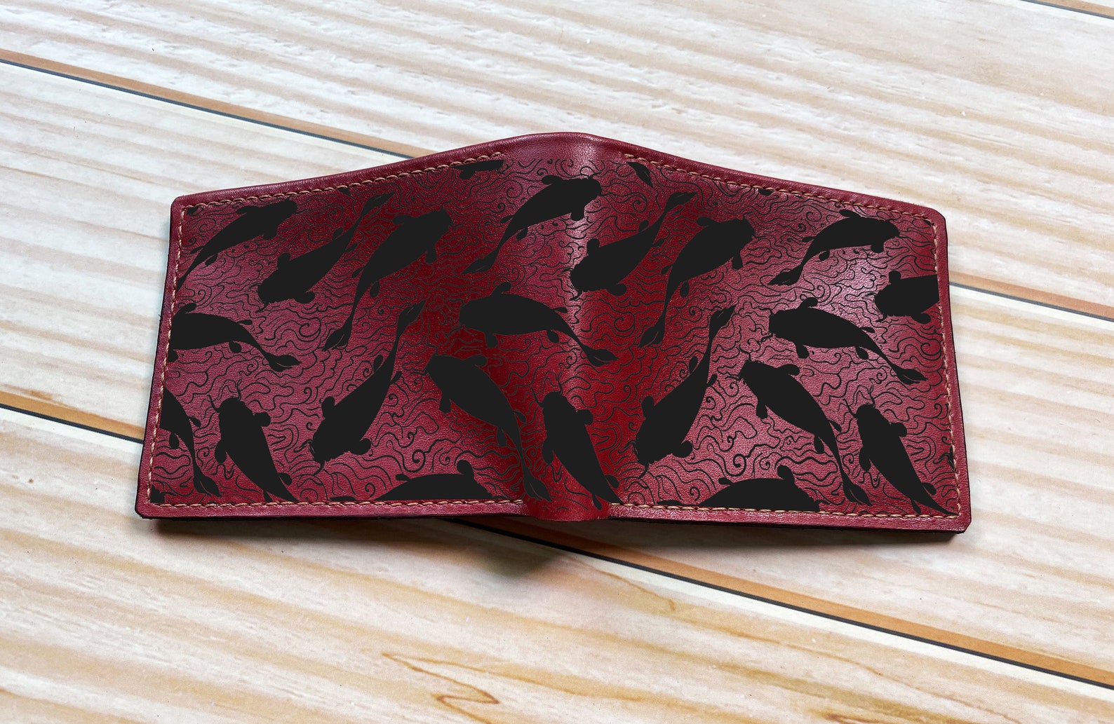 Customized Leather Handmade Wallet Japanese Pattern Art - Etsy