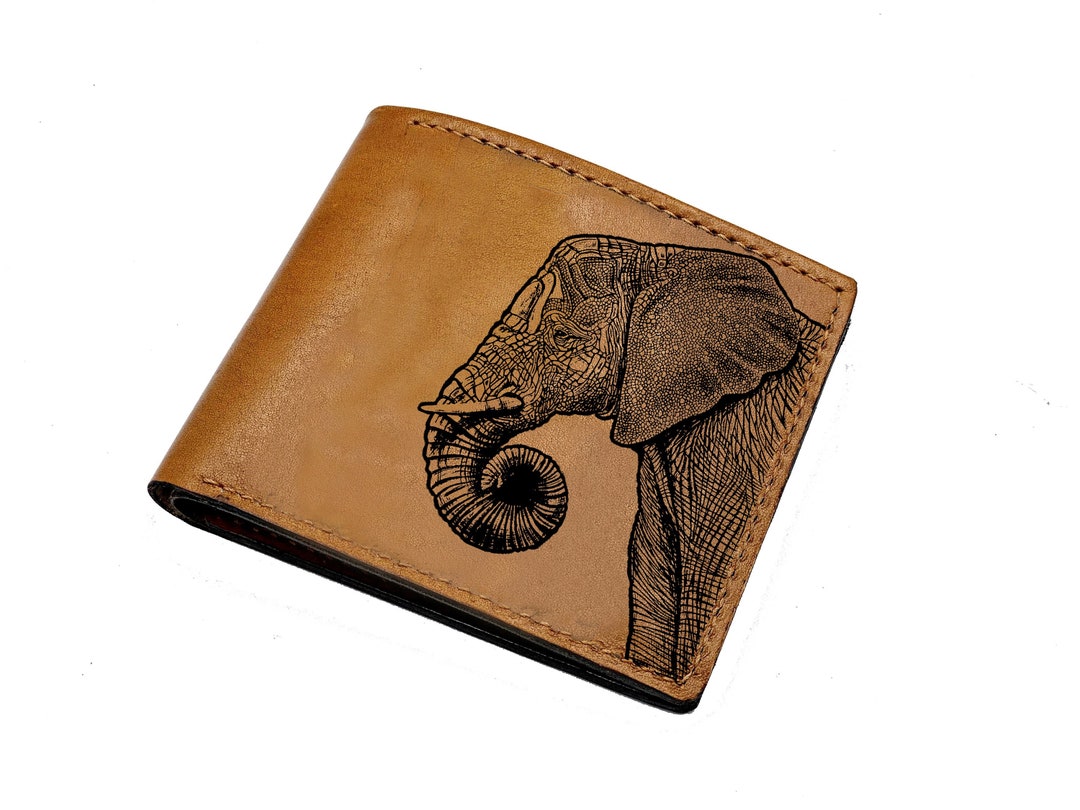 Personalized Elephant Draw Leather Men's Wallet, Animal Pattern Wallet ...