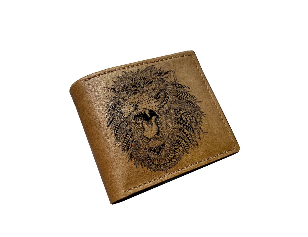 Personalized Leather Lion Wallet: Handmade Ethnic Animal Art - Etsy