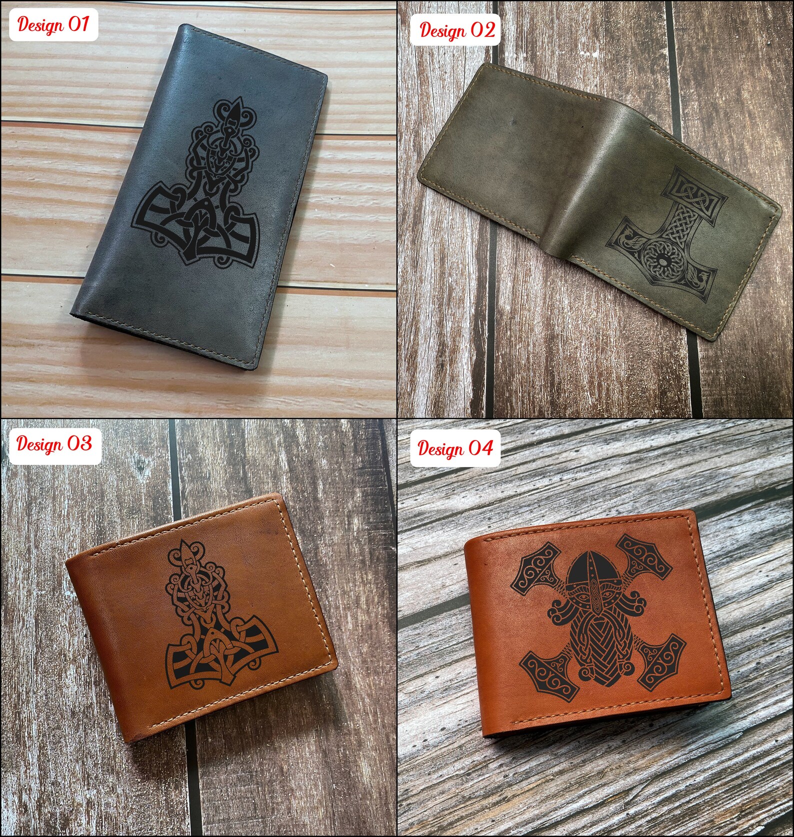 Customize Leather Bifold Wallet Norse Runes Ancient Symbol - Etsy