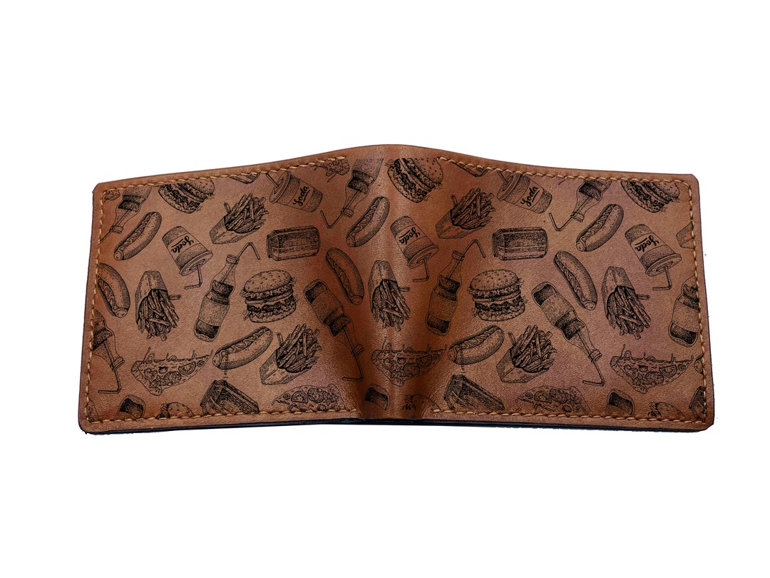 Fastfood Pattern Leather Wallet, Hambuger Sausage Draw Pattern Men ...